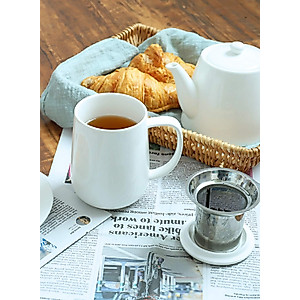 Sweese 20 OZ Porcelain Tea Mug with Infuser and Lid, Loose Leaf Tea Cup, Gifts for Tea Lover - White