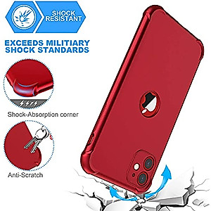 ORETECH Designed for iPhone 11 Case, with[2 x Tempered Glass Screen Protector] 360° Full Body Heavy Duty Shockproof Protection Cover Hard PC Soft Rubber Silicone for iPhone 11 (2019) - 6.1''- Red