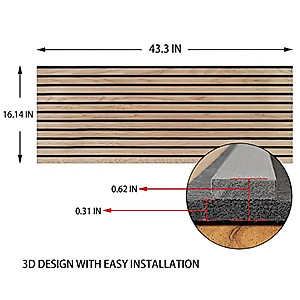 3D Slat Wood Wall Panels Acoustic Panels for Interior Wall Decor Natural Oak | Wood Slat for Wall | Soundproof | 42.5” x 17” Each | Set of 2 Wood Panels for Walls