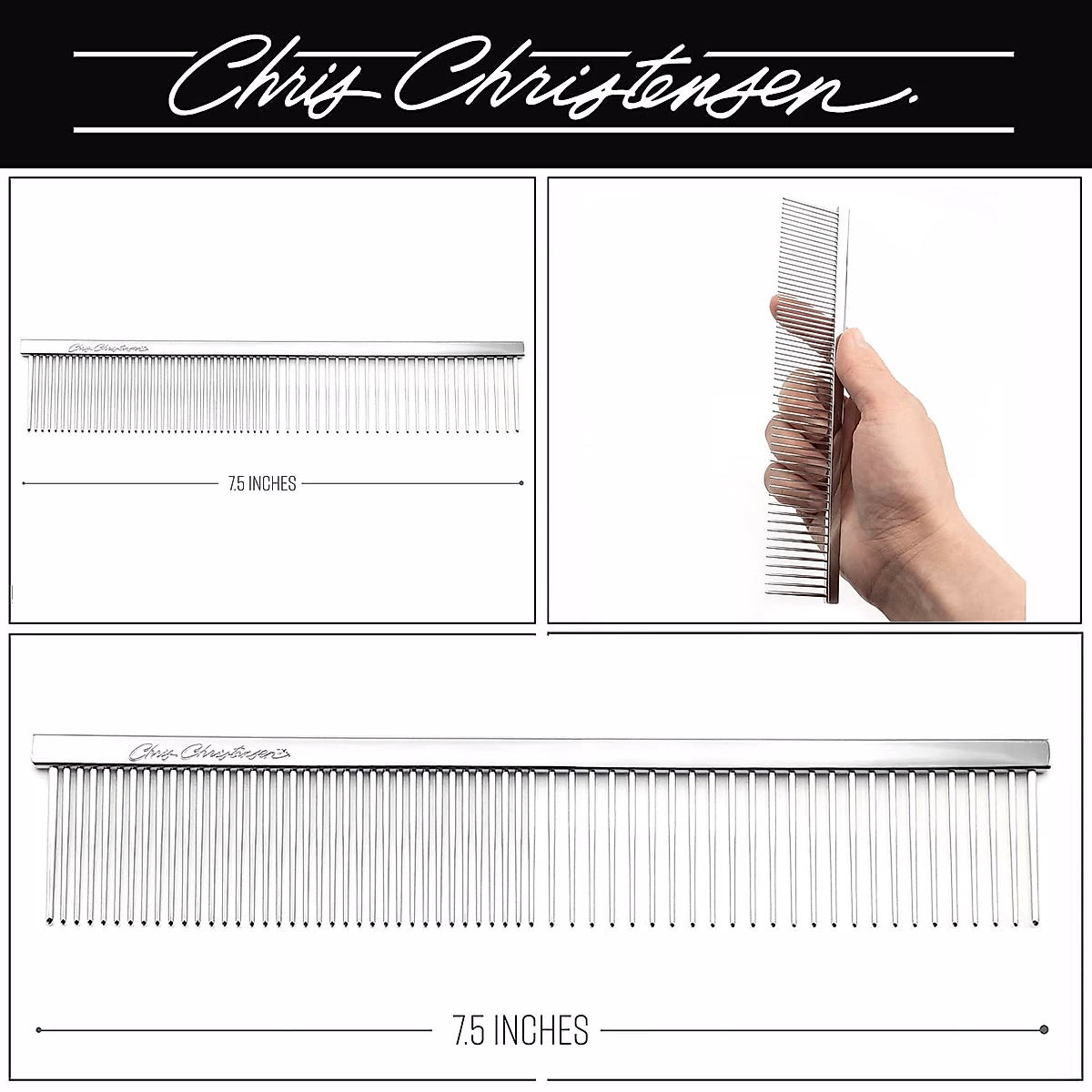 Chris Christensen Brush & Comb Bundle - Big K Slicker Brush + 000 7.5 in Greyhound Style Fine/Coarse Comb + 27mm Original Series Brush, Groom Like a Professional, Made in USA