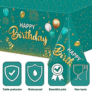XFongFron Teal and Gold Happy Birthday Decorations Birthday Party Disposable Tableware with Teal Gold Plates Napkins Cups and Tablecloth for 30 Guests