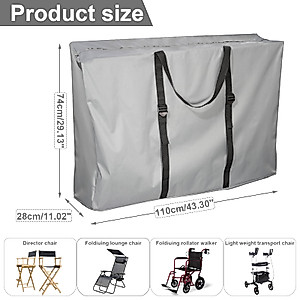 Large Outside Folding Chair Storage Bag with Zipper and Handles, 600D Folding Chair Carry Bag for Zero Gravity Chair Cover, Portable Folding Lounge Chair Carrying Bags, 43" L x 11" W x 29" H (Gray)