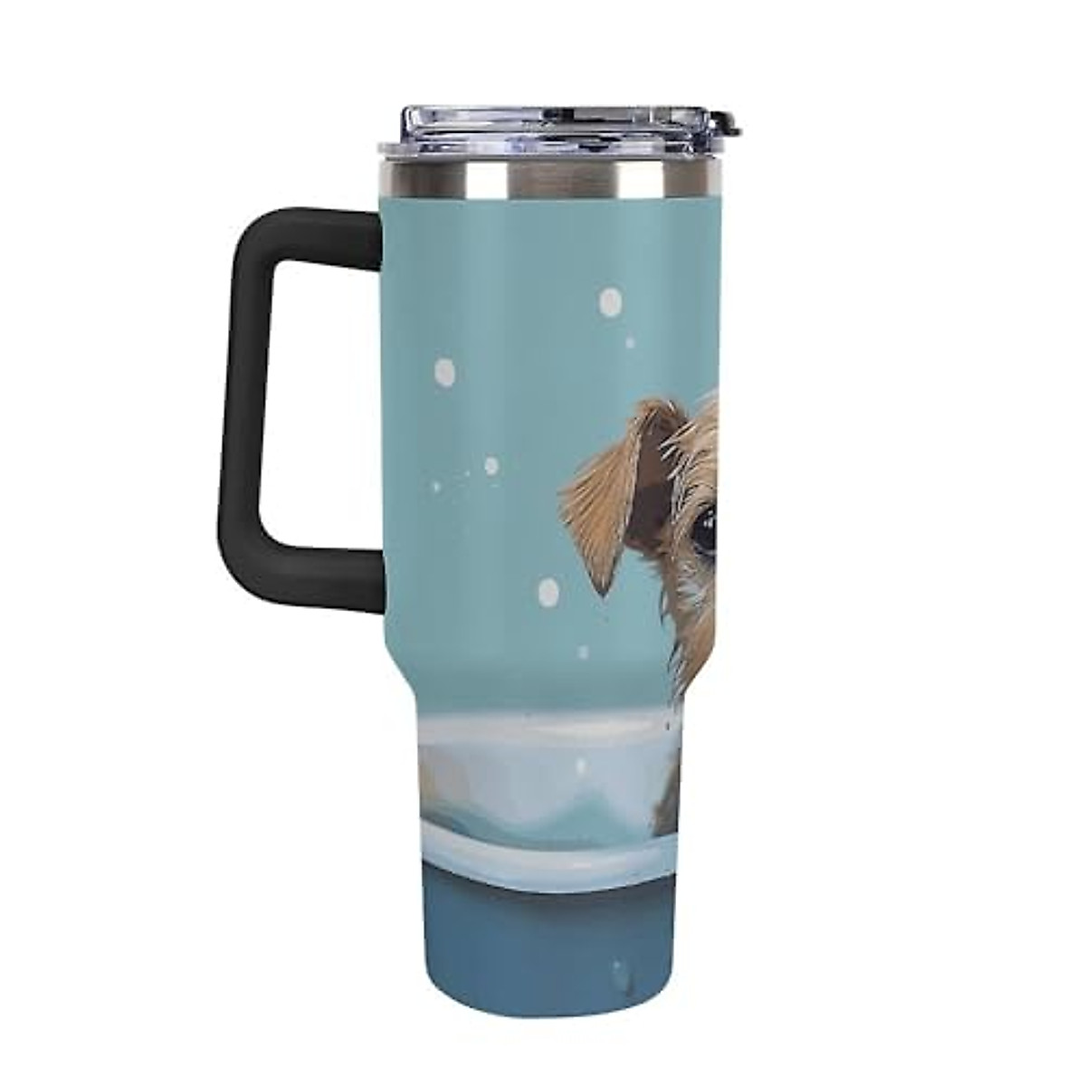 STVNKML 40 Oz Tumbler with Handle Funny Dog in Bathtub Stainless Steel Coffee Mug Reusable Travel Mug Leak-proof Insulated Car Cup Large Capacity Tumbler for Travel, Outdoor, Home Use (Black)