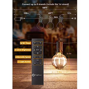 Brightown 30Ft G40 Outdoor Patio String Light-Connectable Globe Lights with 30 Clear Bulbs(2 Spare), UL Listed (30 Ft, Black)