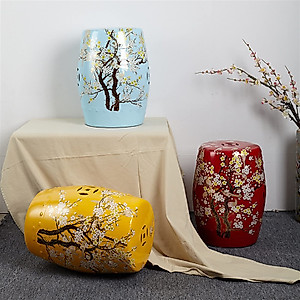 ANNESA Garden Decorative Stool, Ceramic Circular Glazed Pattern is Suitable for Garden, Courtyard, Lawn Drum Stool