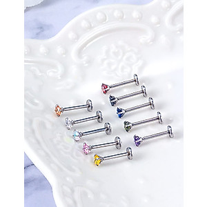 Vsnnsns 18G Threadless Push in Lip Rings Stainless Surgical Steel Labret Monroe Lip Rings Nail Cartilage Tragus Helix Earrings Studs Nose Ring Medusa Piercing Jewelry For Women Men 3mm Mix Color CZ