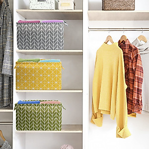 3Pcs Large Rectangular Canvas Storage Basket, MOTASOM Foldable Toy Organizer Bins with Handles, Waterproof Clothes Storage Box for Nursery Home Closet Office Organization, Shelf & Toy Basket (L)