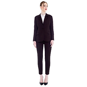 Marycrafts Women's Business Blazer Pant Suit Set for Work 12 Black Brown