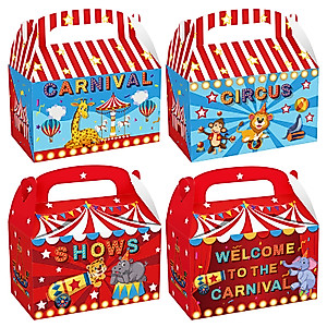 Cieovo 24 Pack Circus Carnival Party Cardboard Treat Box Circus Theme Party Favor Boxes Party Goody Bags Treat Boxes for Kids Birthday Baby Shower Carnival Carnival Party Decorations Supplies