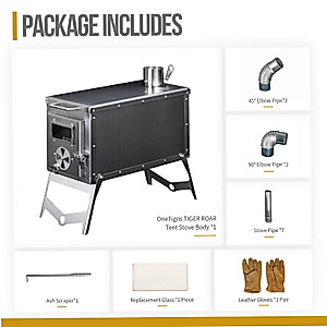 OneTigris TIGER ROAR Tent Stove, Portable Wood Burning Stove for Winter Camping Hunting and Outdoor Cooking, Pipes Included.