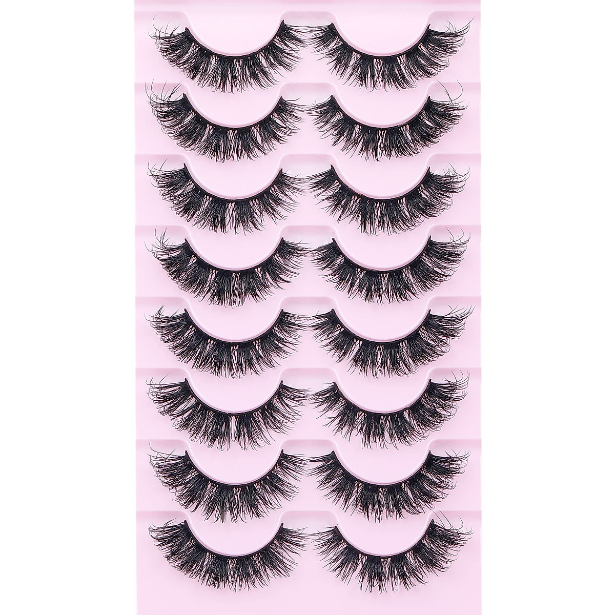 Mink Lashes Natural Look False Eyelashes Fluffy Flat Lashes Wispy 3D Mink Lashes 8 Pairs Strip Lashes Pack
