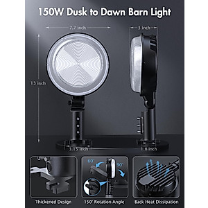 3 Pack Dusk to Dawn Outdoor Lighting, LED Barn Light with 150° Adjustable Photocell, 150W 20000LM 6500K Daylight Outdoor Lights, IP66 Waterproof Area Street Light for Farmhouse Barns Warehouse Yard