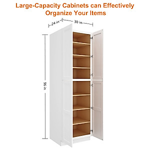 ROOMTEC 96" Kitchen Pantry Storage Cabinet - Modern Tall Storage Cabinet, 4 Doors & 6 Adjustable Shelves, Freestanding Utility Cupboard for Kitchen, Living Room, Dining Room