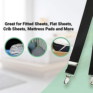 Hold’Em Bed Sheet Fastener Suspenders - Heavy Duty USA Made, Adjustable,Straight or Crisscross Keep Sheet SNUG Without Slipping Sheet Strap Holder Clips-2 pc. Adjustable White 2 Set