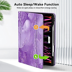 Zonefoker Case for New iPad Pro 12.9 inch 6th/5th/4th/3rd Generation 2022/2021/2020/2018, 12.9'' ipad Pro Leather Folio Protective Cover 6/5/4/3 Gen with Pencil Holder, Auto Wake/Sleep, Marble Purple
