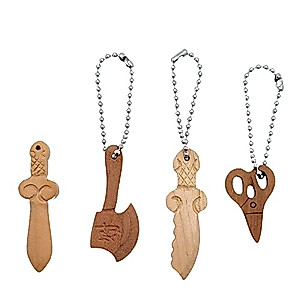 Nwsrayu Wooden Pocket Knife Set Keychain for Men Mini Axes Sword Scissors Set for Package Opener Box Cutter Handmade Craft for Collection, Knife Lover Gift