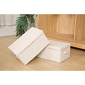Storage Bin 2 Pack, Large Storage Bins with Lids, Vailando Decorative Storage Boxes Fabric Cotton Linen Collapsible Basket for Bedroom Closet Shelves Office Nursery ( Beige)
