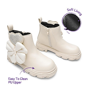 DREAM PAIRS Girls Chelsea Boots Side Zipper Lug Sole Ankle Booties Toddler/Little Kid/Big Kid,Size 12 Little Kid,Beige,SDBO2301K