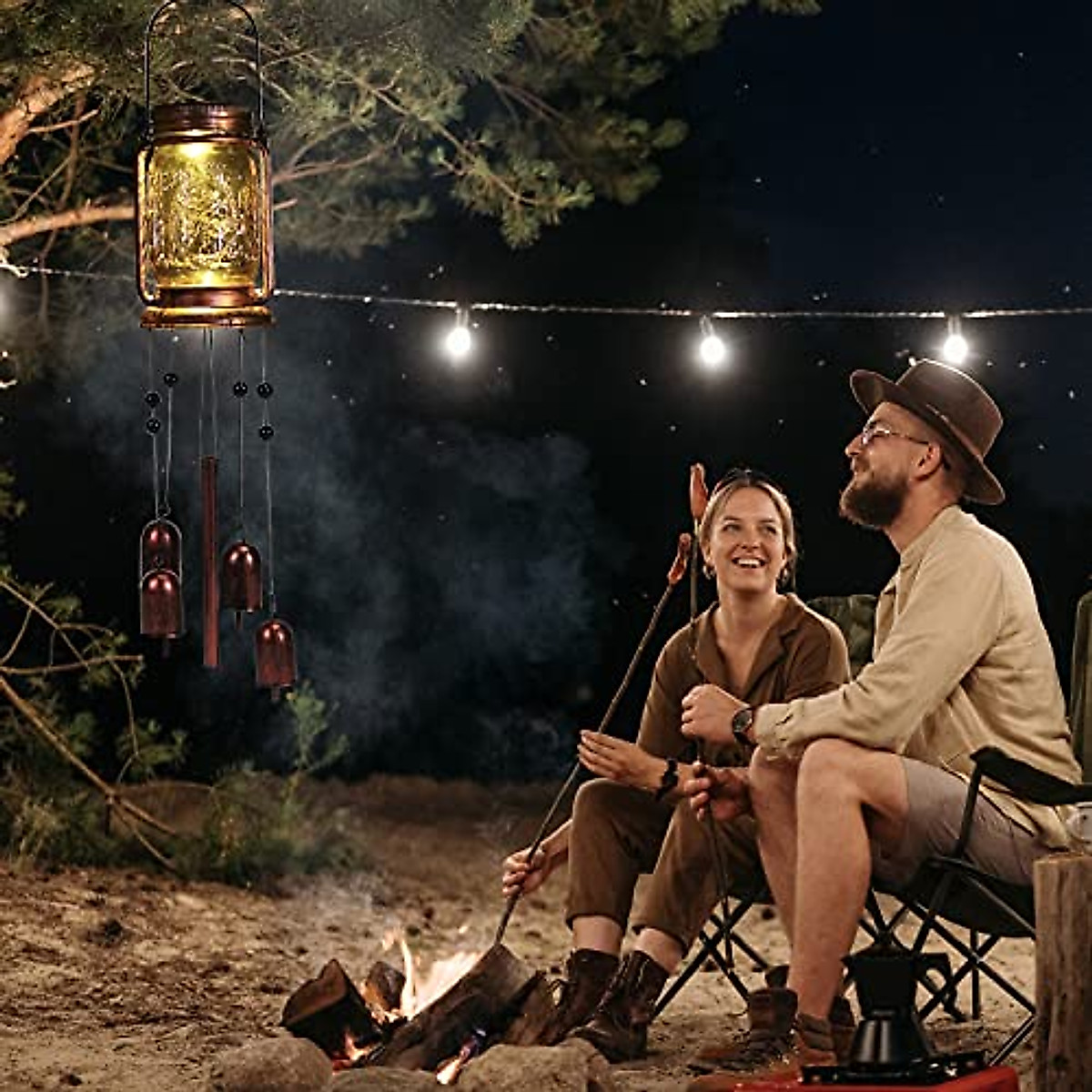 Vcdsoy 2 Pack Solar Wind Chimes - Solar Mason Jar Wind Chime Light Unique Hanging Wind Chimes Outdoor Clearance, IP65 Waterproof,Gifts for Mom Yard Garden Terrace Corridor