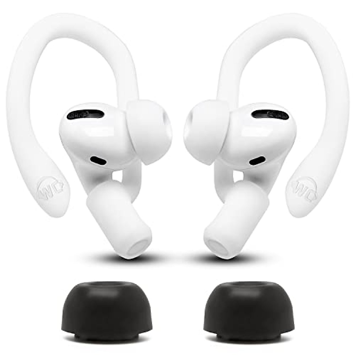 WC HookZ + WC TipZ - Over Ear Hooks and Memory Foam Tips Combo for Airpods Pro by Wicked Cushions | White & Black