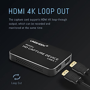 UNISHEEN USB 3.0 Game Capture Card 4K HDMI Video Adapter Card, Broadcast Live Stream and Record, HDMI to USB 3.0 Dongle HD 1080P Live Streaming Video Game Grabber Converter