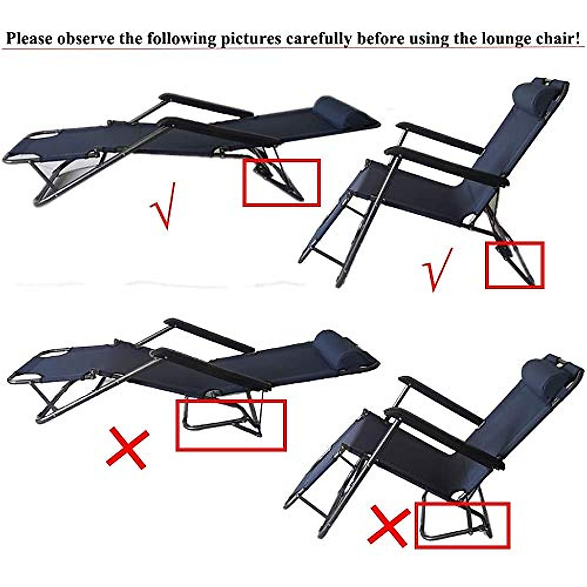 Patio Lounge Chair, Foldable Outdoor Beach Lounge Chairs Reclining Sun Pool Lawn Chaise with Pillow for Camping Patio Lawn (Blue)