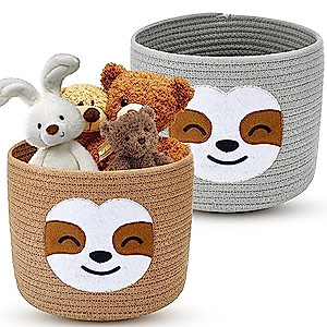Kigeli 2 Pcs Sloth Small Woven Basket Storage Basket Sloth Basket Cotton Rope Baskets for Storage Baby Basket for Nursery Room Decor Diaper, Blankets, Toy Organizer