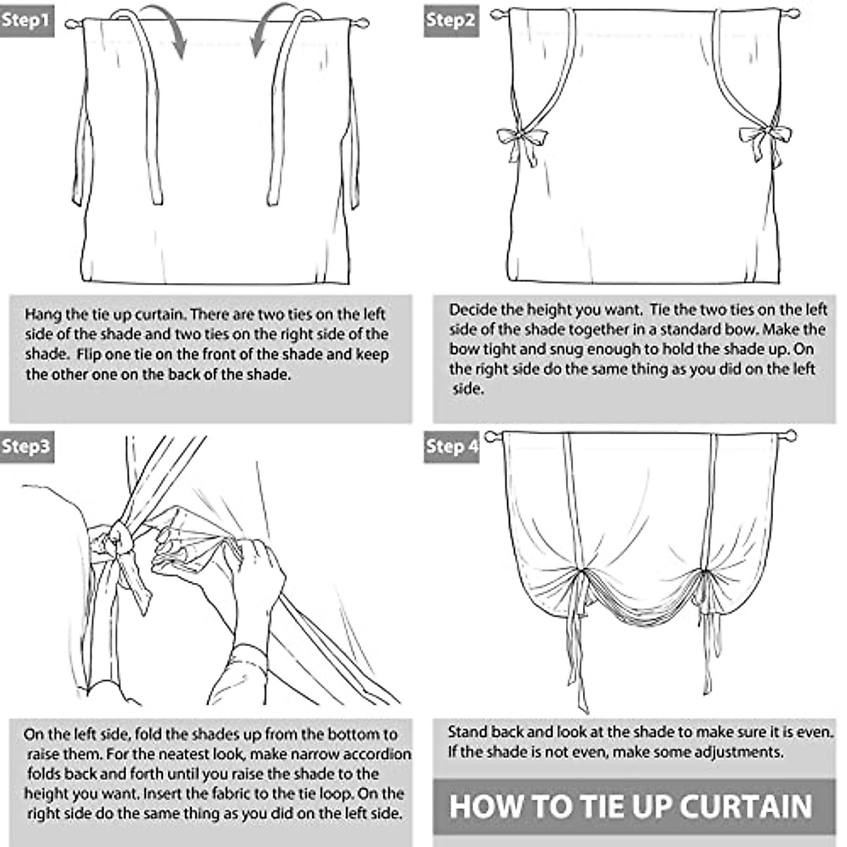 DriftAway Farmhouse Double Layer Linen Blackout Tie Up Curtains Thermal Insulated Striped Fully Lined Balloon Roman Shade Bathroom Window Adjustable Rod Pocket 45 Inch by 63 Inch Roman Black