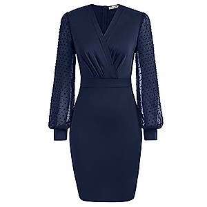 GRACE KARIN Womens Cocktail Dress Sexy Deep V Pluange Clubwear Wedding Guest Dress M Navy Blue