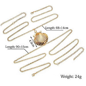 Yomiie Body Chain Layered Sexy Gold Tassels Shell Pearl Necklace Fashion Jewelry Belly Waist Bra Hot Bikini Beach Harness Anniversary Festival Gift for Women Lady