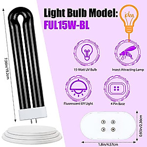 Zapper Light Bug Zapper Replacement Bulbs Insect Attracting Lamp FUL15W BL U Shaped Twin Tube Fluorescent UV Lamp 7.56 x 1.80 x 0.93 inch (Black,4 Pieces)