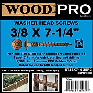 WoodPro Fasteners ST38X714-25PC 3/8-Inch by 7-1/4-Inch Length Round Washer Head Exterior Wood Screws, 25-Pack