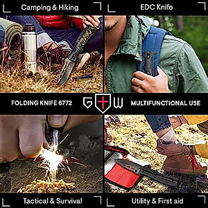 Bundle of 2 Items - Pocket Knife - Tactical Folding Knife - Knife with Fire Starter Paracord Handle - Best Pocket Knife for Urban Work Hobby Unboxing - Stocking Stuffers for Men - Gift for Men Women