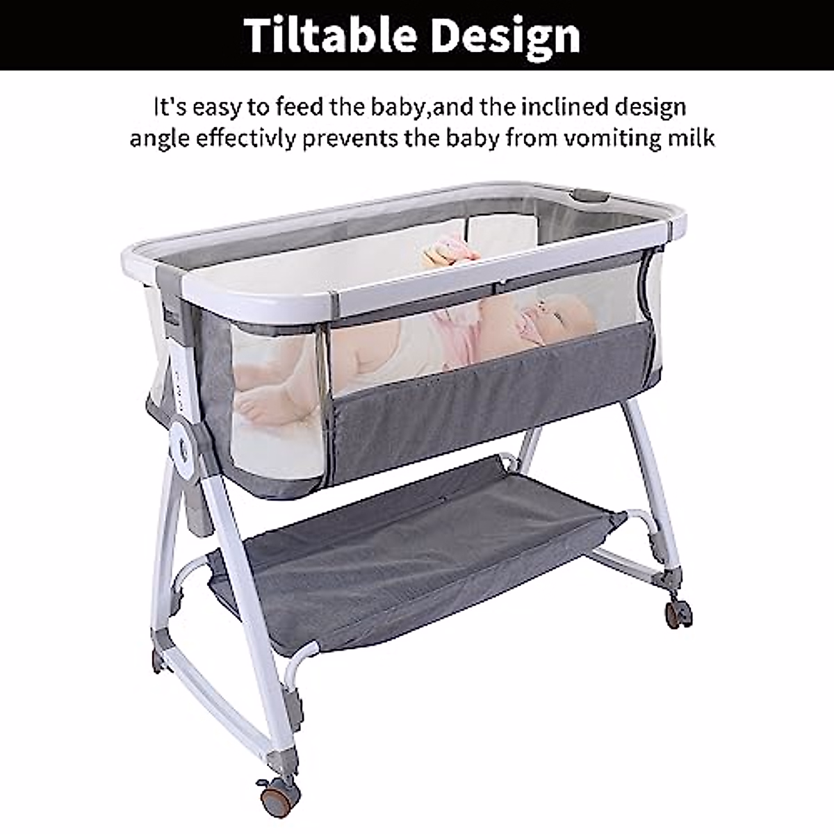 layjense Baby Bassinet Bedside Sleeper for Baby，Easy to Assemble Bassinets for Baby/Infants，Crib Easy Folding Portable Crib All mesh 2023 New