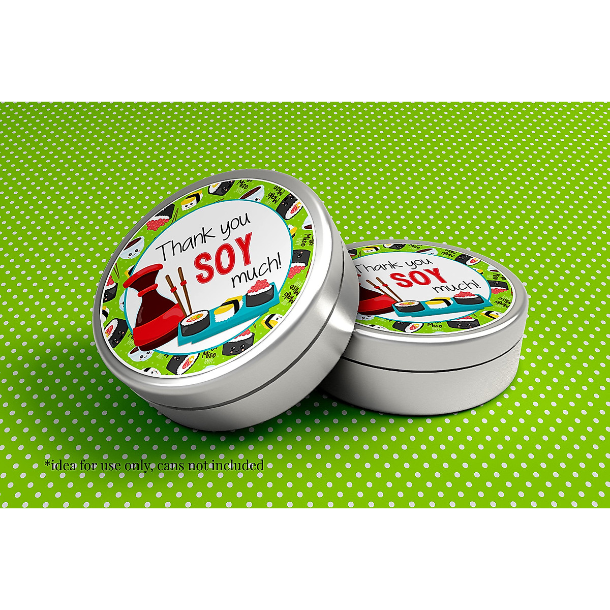 Thank You Soy Much Sushi Appreciation & Encouragement Sticker Labels, 40 2" Party Circle Stickers by AmandaCreation, Great for Teachers, Co Workers, Employees and Anyone Who Needs to Feel Appreciated