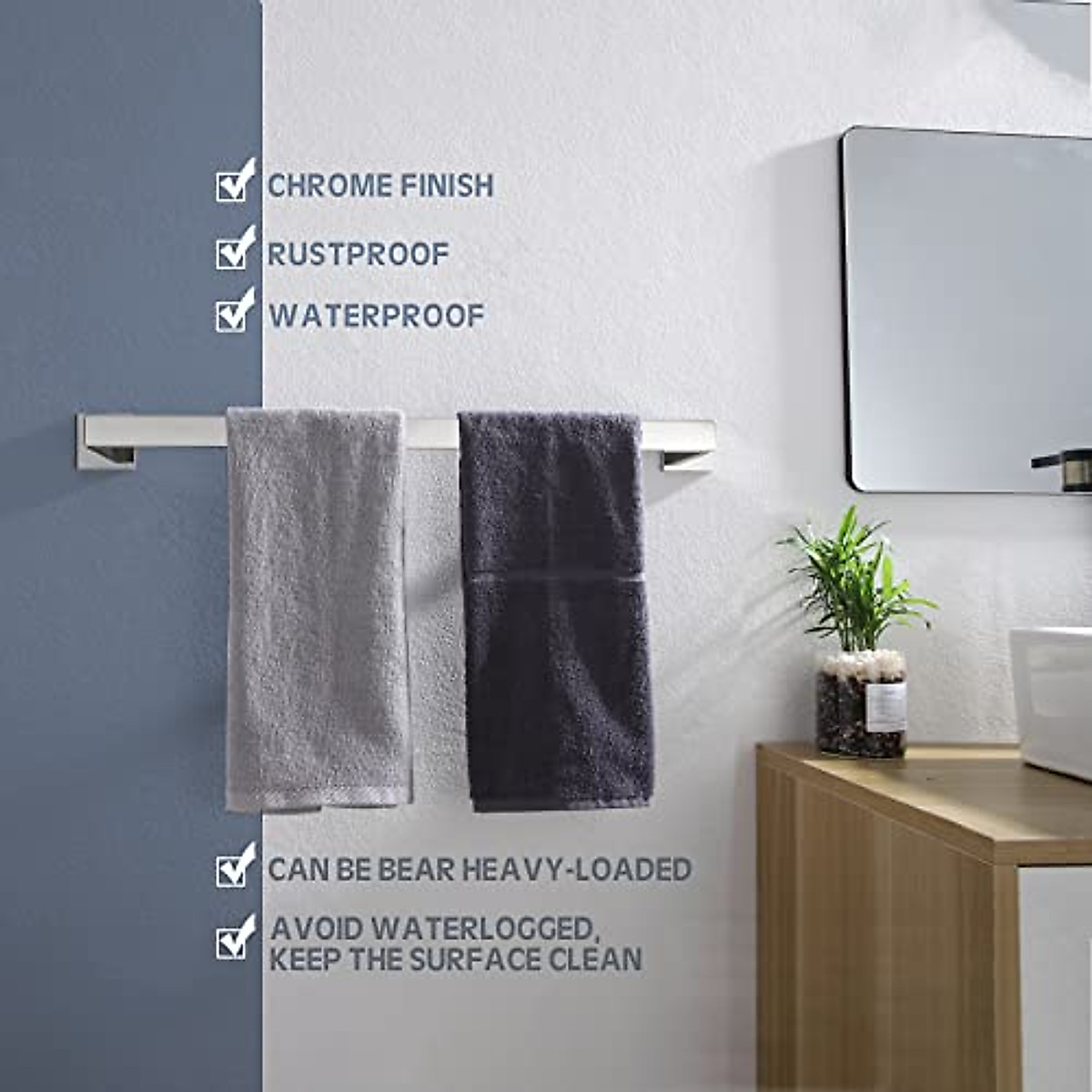 KOKOSIRI 24-Inch Single Towel Bar, Bathroom Towel Holder, Bath Towel Hook Modern Robe Hook Coat Hook, Wall Mounted, SUS 304 Stainless Steel, Polished Chrome, B05A3-CH-L24