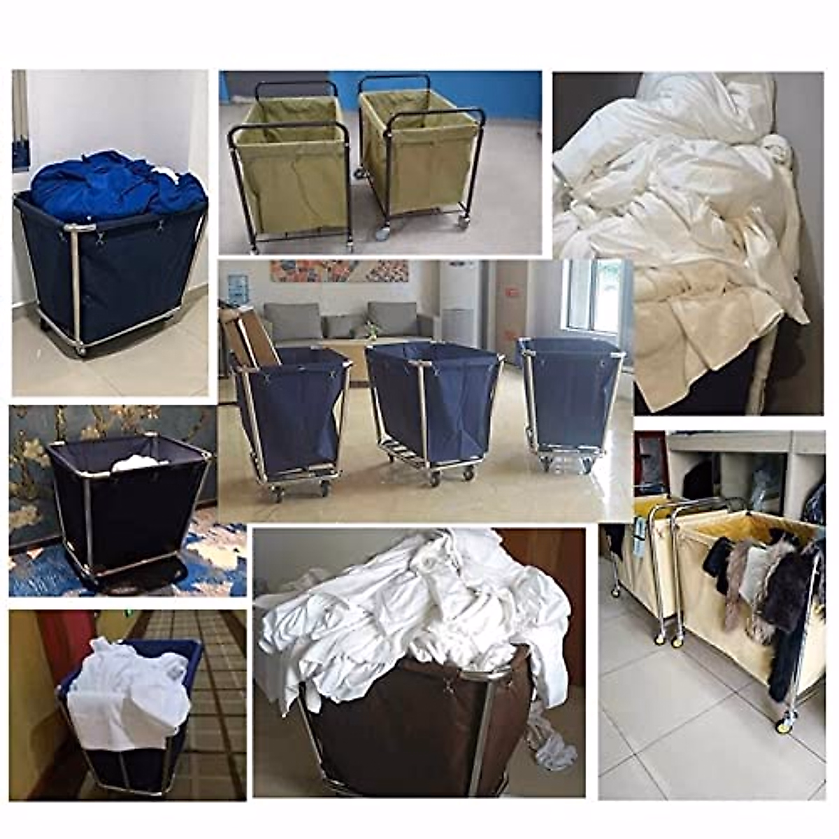 Commercial Laundry Cart,Stainless Steel Industrial Rolling Laundry Cart Storage Trolley Hamper for Hotel/Home/Hospital,80kg/176 LBS Load,10 Bushel