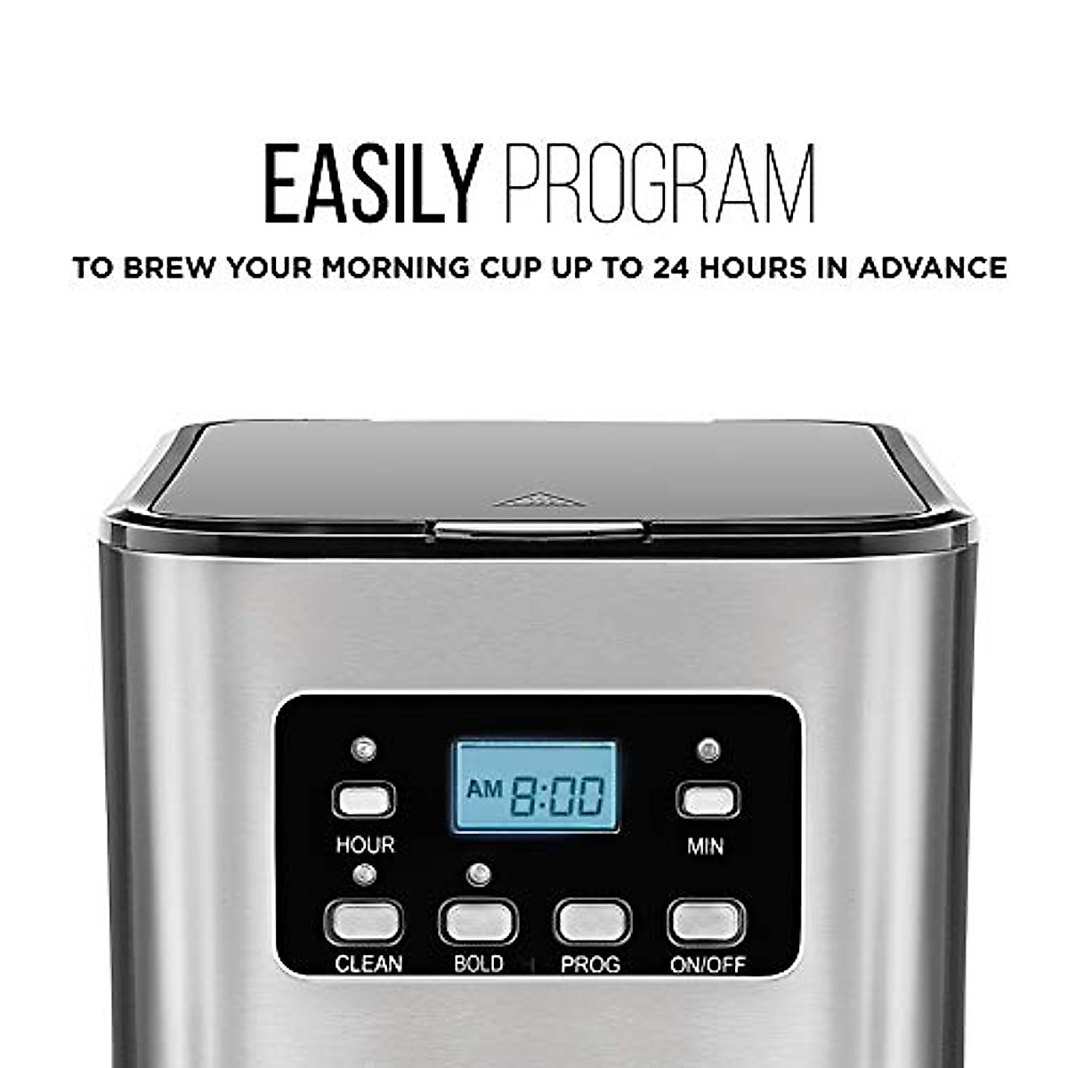 Chefman 12-Cup Programmable Coffee Maker, Electric Brewer, Auto Shut Off, Digital Display w/Auto-Brew Function, Anti-Drip Pot, Reusable Filter for Fresh Grounds, Square Stainless Steel, Glass Carafe