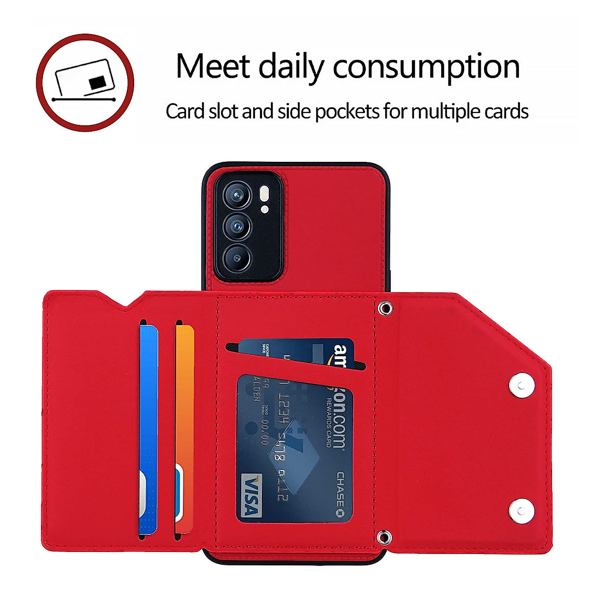 Compatible with Oppo Reno6 Pro 5G Cover Case,PU Leather Kickstand with Card Slot,Compatible with Oppo Reno 6 Pro 5G Case 2 in 1 Phone Case Cover Red