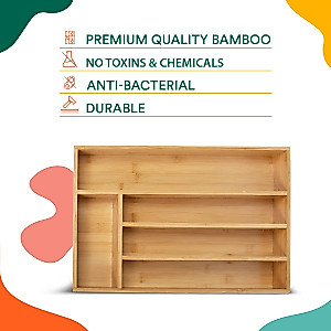 ECO SOUL Organic Bamboo Wooden Kitchen Drawer Organizer | Sturdy, Large 11' x 16' | Organizer Tray for Silverware, Cutlery, Flatware, Utensil Holder | Grooved Drawer Dividers, 6 slots