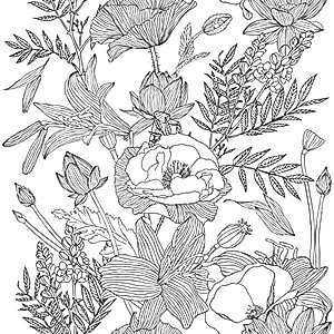 Blooming Wall Black White Elegant Modern Lotus Lily Leaf Peel and Stick Wallpaper Self-Adhesive Prepasted Wallpaper Wall Mural Wall Decor (17.7“x118”, Black/White)