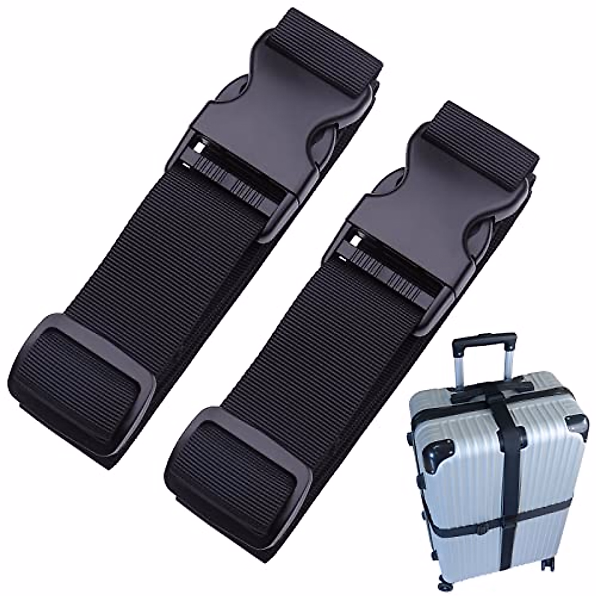 Bag Bungee for Luggage, Heavy Duty Adjustable Suitcase Belt Travel Attachment Travel Accessories for Connecting Your Luggage (Black-1)