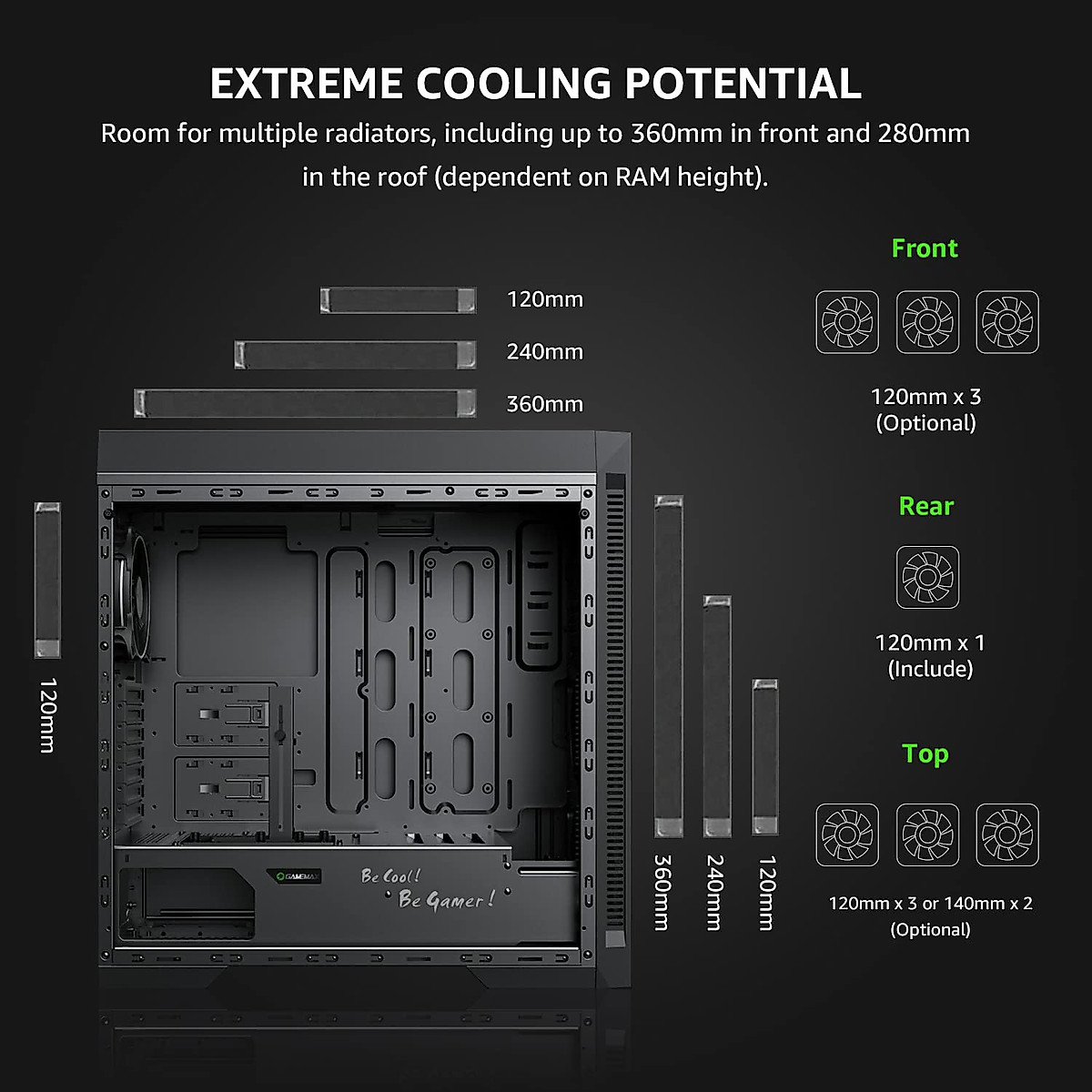 Gaming Case Full Tower, with Tempered Glass Side Panel & ARGB LED Mirror, Supports 7x120mm Fans, GAMEMAX Abyss-TR