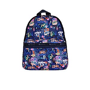 LeSportsac Sunlit Stroll Basic Backpack/Rucksack, Style 7812/Color E436, Vibrant & Artsy Illustrations of Charming & Exotic Destinations/Vignettes, Colorful Mosaic Art Tile Accent