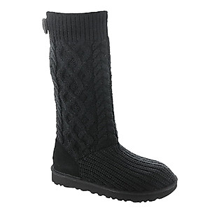 UGG Women's Classic Cardi Cabled Knit Boot, Black, 10