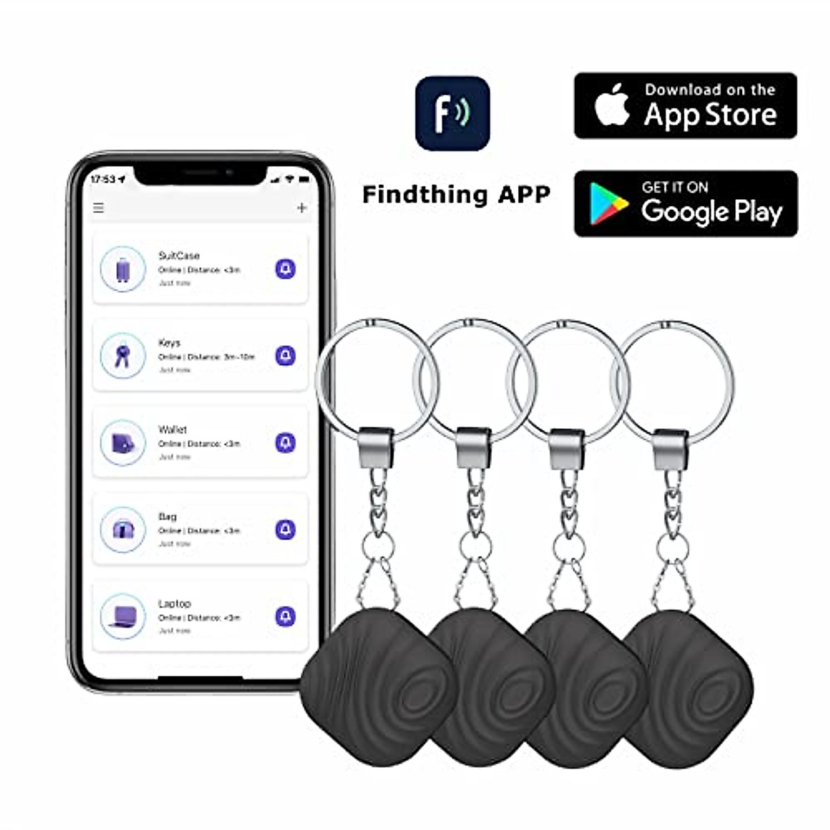 Nutale Key Finder, Bluetooth Tracker Item Locator with Key Chain for Keys Pet Wallets or Backpacks and Tablets, Batteries Include (Black, 4 Pack)