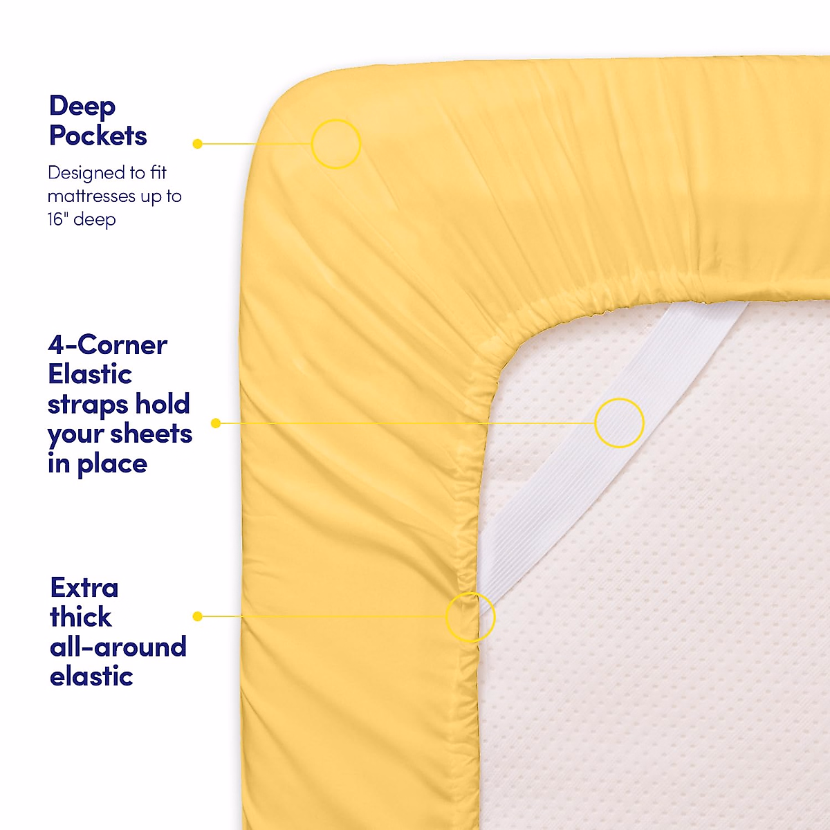 1500 Supreme Collection Queen Sheet Sets Yellow - Luxury Hotel Bed Sheets and Pillowcase Set for Queen Mattress - Extra Soft, Elastic Corner Straps, Deep Pocket Sheets, Queen Yellow