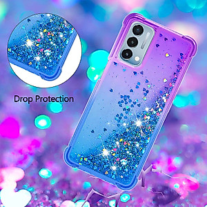 CAIYUNL for OnePlus Nord N200 5G Case with Tempered Glass Screen Protector,Glitter Bling Flowing Liquid Sparkle Soft TPU Shockproof Protective Case Women Girls for OnePlus Nord N200 5G - Purple Blue