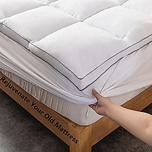 Mattress Topper Queen Size - Extra Thick Mattress Pad Cover - Pillow Top Deep Pocket with Breathable 7D Spiral Fiber Filling Cooling Mattress Cover