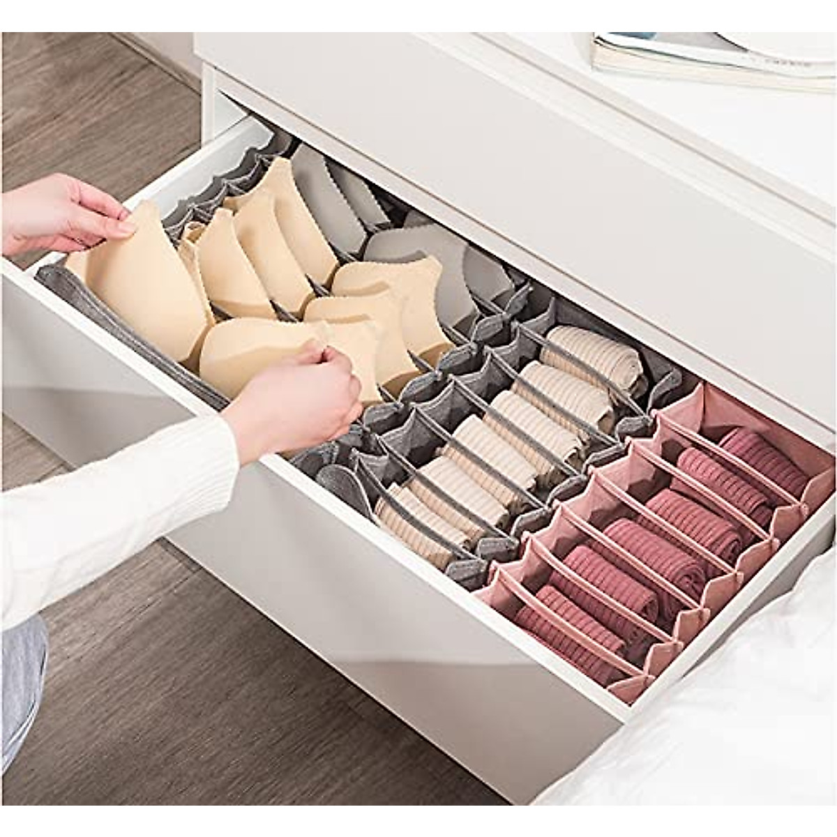 Xicennego Underwear Drawer Organizer Drawer Divider(3 Sets) Underwear, Bra，Socks, Tie Storage Box -(Pink)